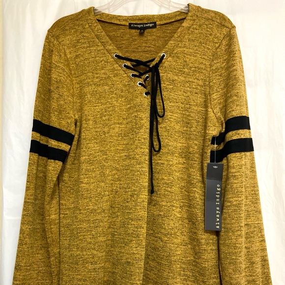 always indigo | Tops | Always Indigo Womens Gold And Black Lace Up ...